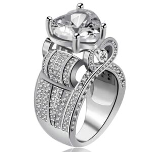 uloveido unique platinum plated big love heart cubic zirconia wide cluster architecture statement rings engagement for women (size 6) y429