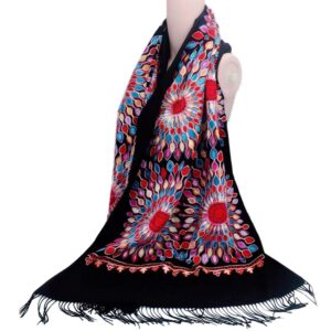 Urban CoCo Women's Embroidered Oversize Tassel Shawl Scarf Wraps for Women (Black)