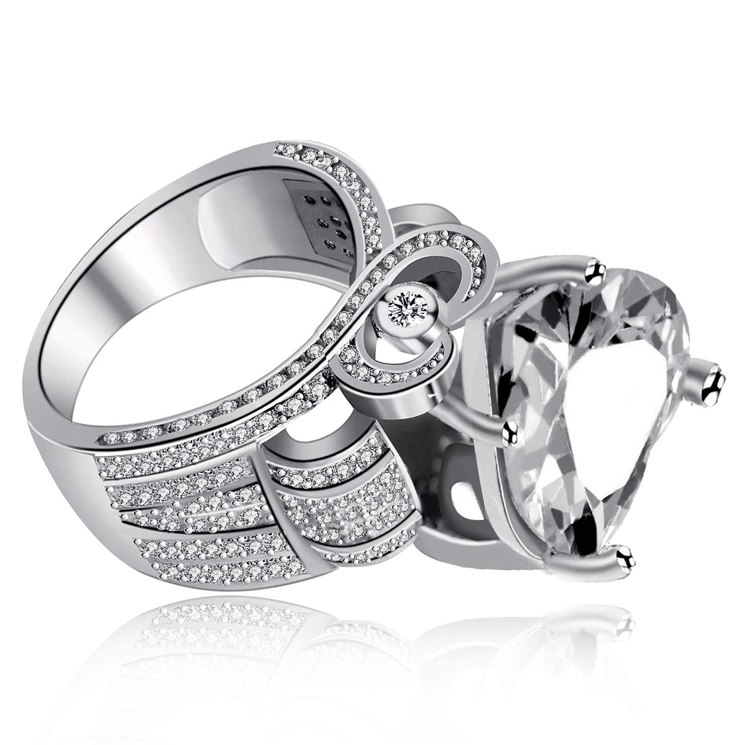 Uloveido Unique Platinum Plated Big Love Heart Cubic Zirconia Wide Cluster Architecture Statement Rings Engagement for Women (Size 6) Y429