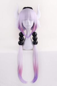 anime cosplay wig long purple white mixed gradient hair synthetic wigs+6 balls+horn+tail