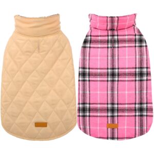 kuoser warm dog coat, reversible dog jacket waterproof dog winter coat british style plaid dog clothes pet dog cold weather coats cozy snow jacket vest for small medium large dogs pink xxl