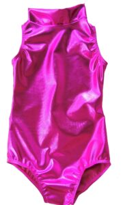 speerise adult shiny metallic one pieces turtleneck dance leotard bodysuit costume, m, hot pink