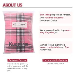 Kuoser Warm Dog Coat, Reversible Dog Jacket Waterproof Dog Winter Coat British Style Plaid Dog Clothes Pet Dog Cold Weather Coats Cozy Snow Jacket Vest for Small Medium Large Dogs Pink XXL