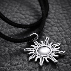 MJartoria Gothic Choker Necklace Native American Bohemian Sun Charm Handmade PU Leather (Sun)