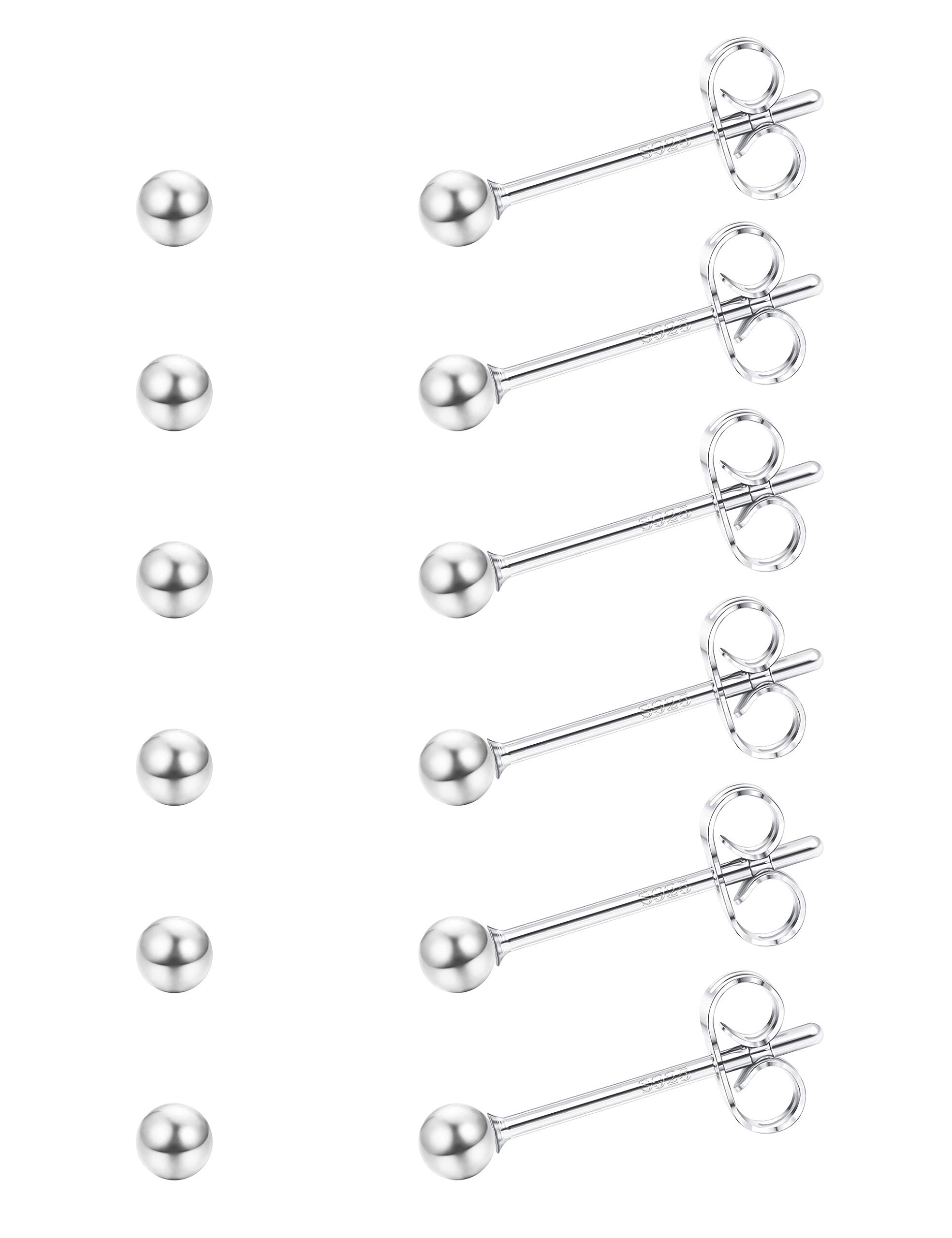 Milacolato 6 Pairs 925 Sterling Silver Stud Earrings for Women 2mm Tiny Ball Stud Earrings Set Hypoallergenic Over 3 Years Old