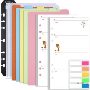 rancco a6 planner inserts weekly planner refills, 90 pages colorful 6-ring loose-leaf paper binder inserts w/divider, pvc pouch, ruler, index tab for journal, filofax, double-sided, undated, 6.9x3.7"