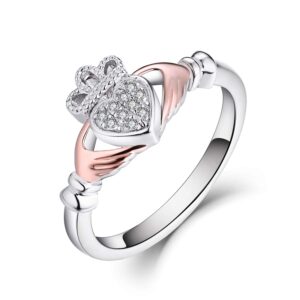 jo wisdom 925 sterling silver cubic zirconia rose gold claddagh heart promise ring size 8