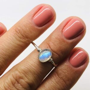 Koral Jewelry Oval Moonstone Delicate Ring 925 Sterling Silver Vintage Boho Chic (5)