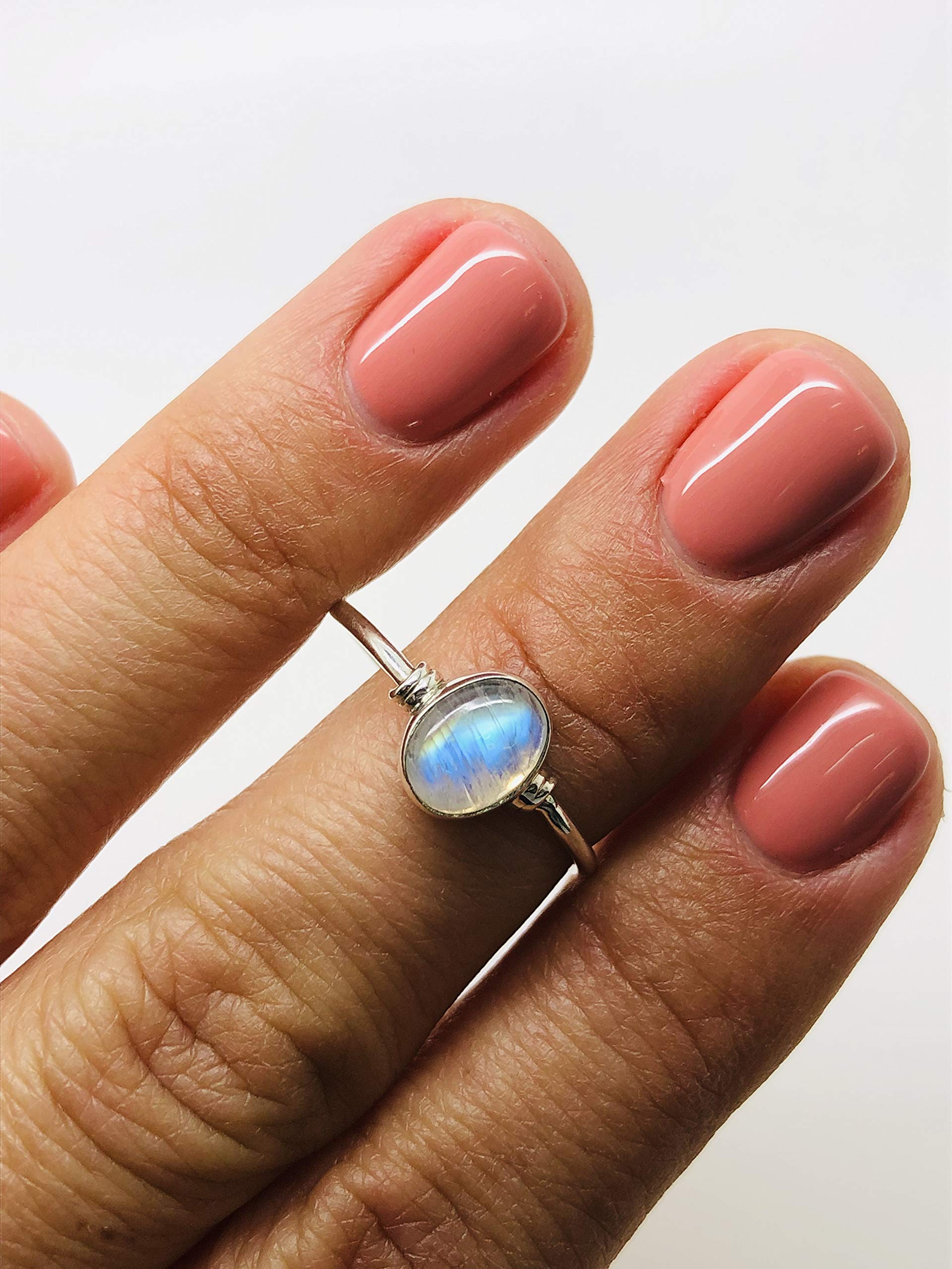 Koral Jewelry Oval Moonstone Delicate Ring 925 Sterling Silver Vintage Boho Chic (5)