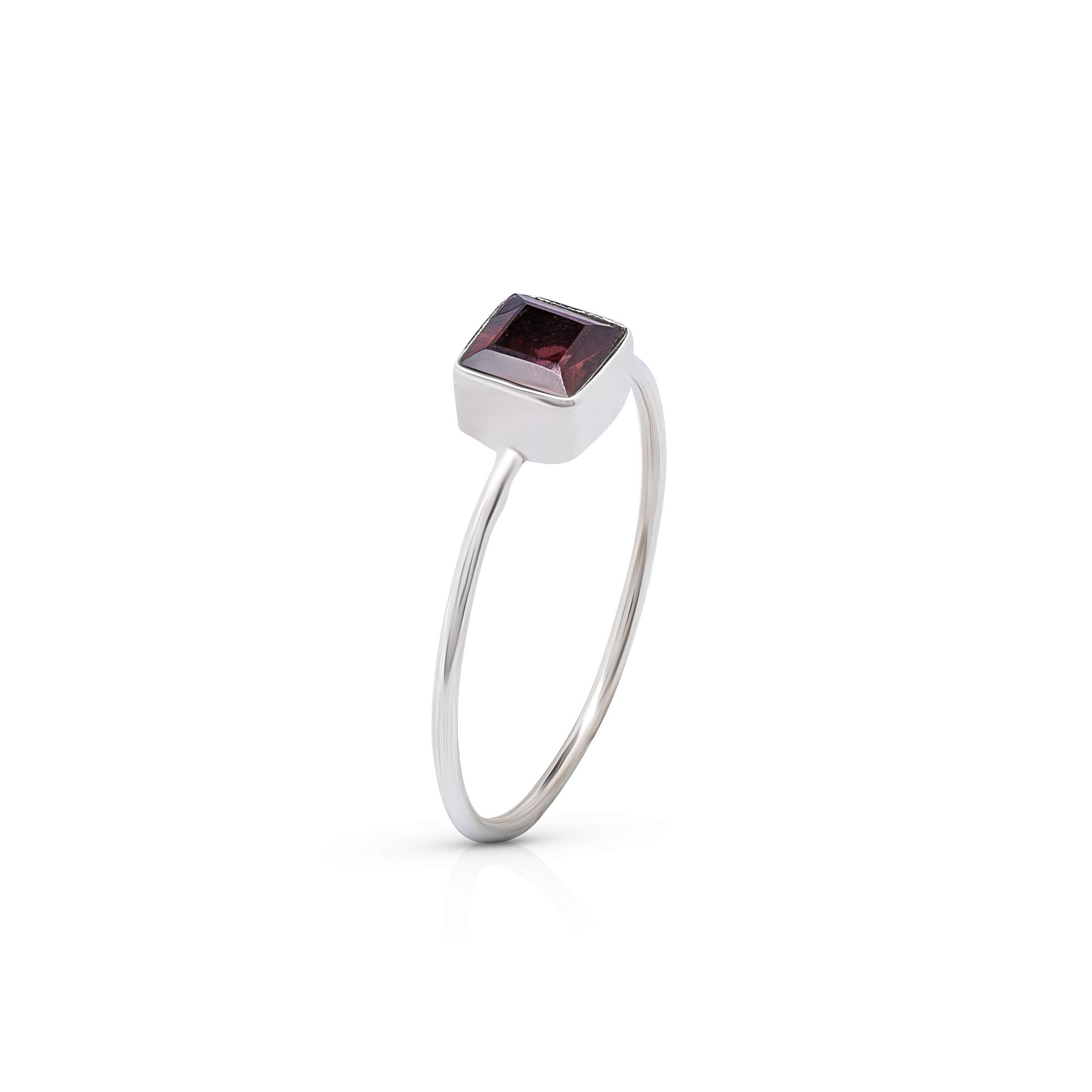 Koral Jewelry Square Garnet Stone Delicate Ring 925 Sterling Silver Vintage Boho Chic (6)