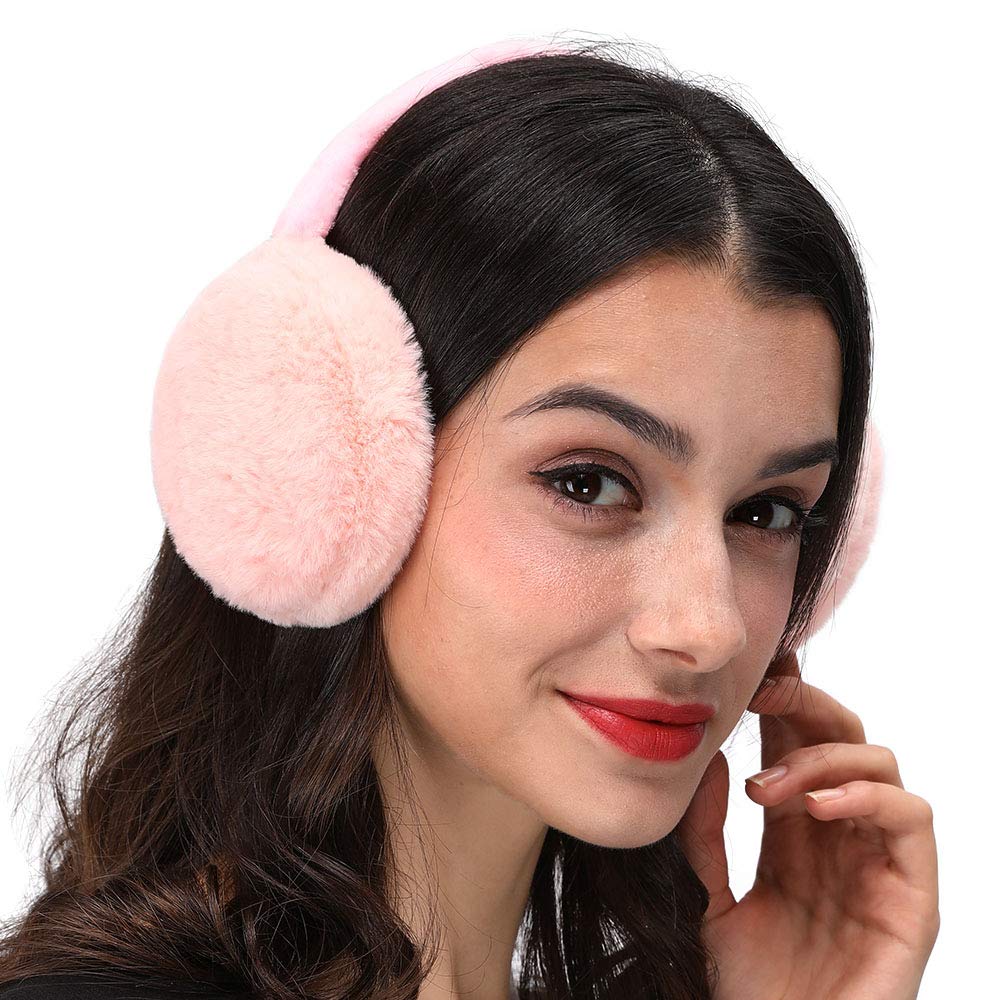 LETHMIK Faux Fur Ear Warmers,Outdoor Foldable Winter Earmuffs Womens&Mens Earlap Warm Ear Protection Pink