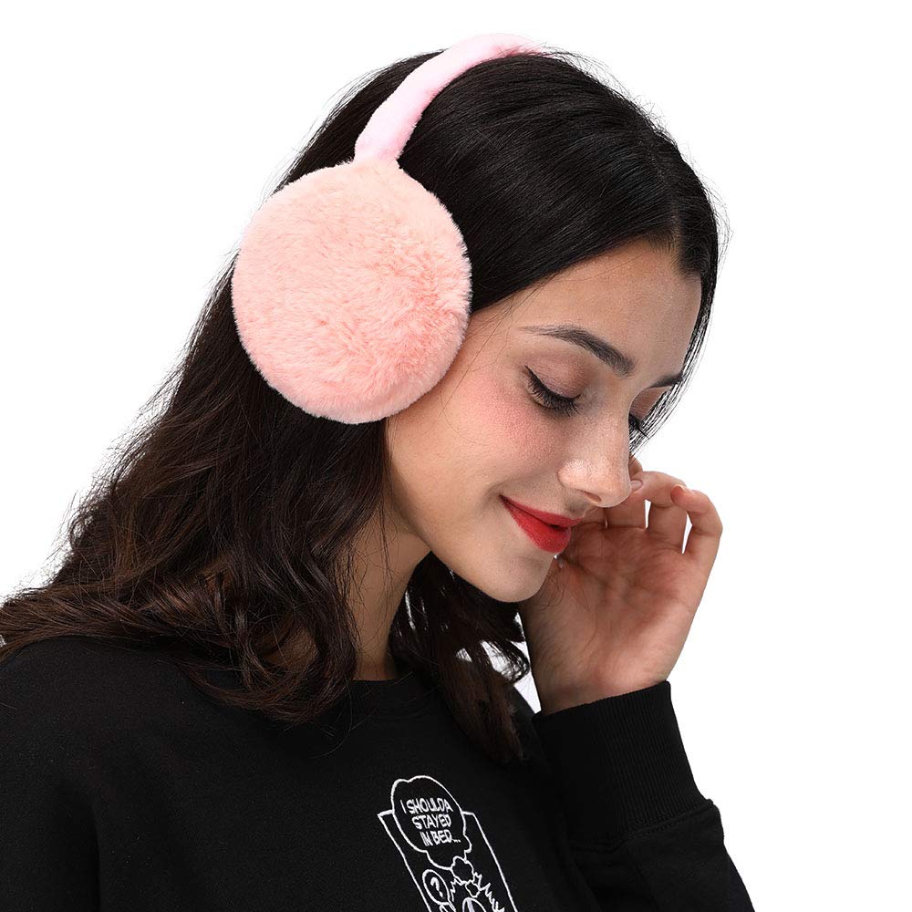 LETHMIK Faux Fur Ear Warmers,Outdoor Foldable Winter Earmuffs Womens&Mens Earlap Warm Ear Protection Pink