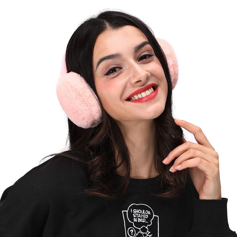 LETHMIK Faux Fur Ear Warmers,Outdoor Foldable Winter Earmuffs Womens&Mens Earlap Warm Ear Protection Pink