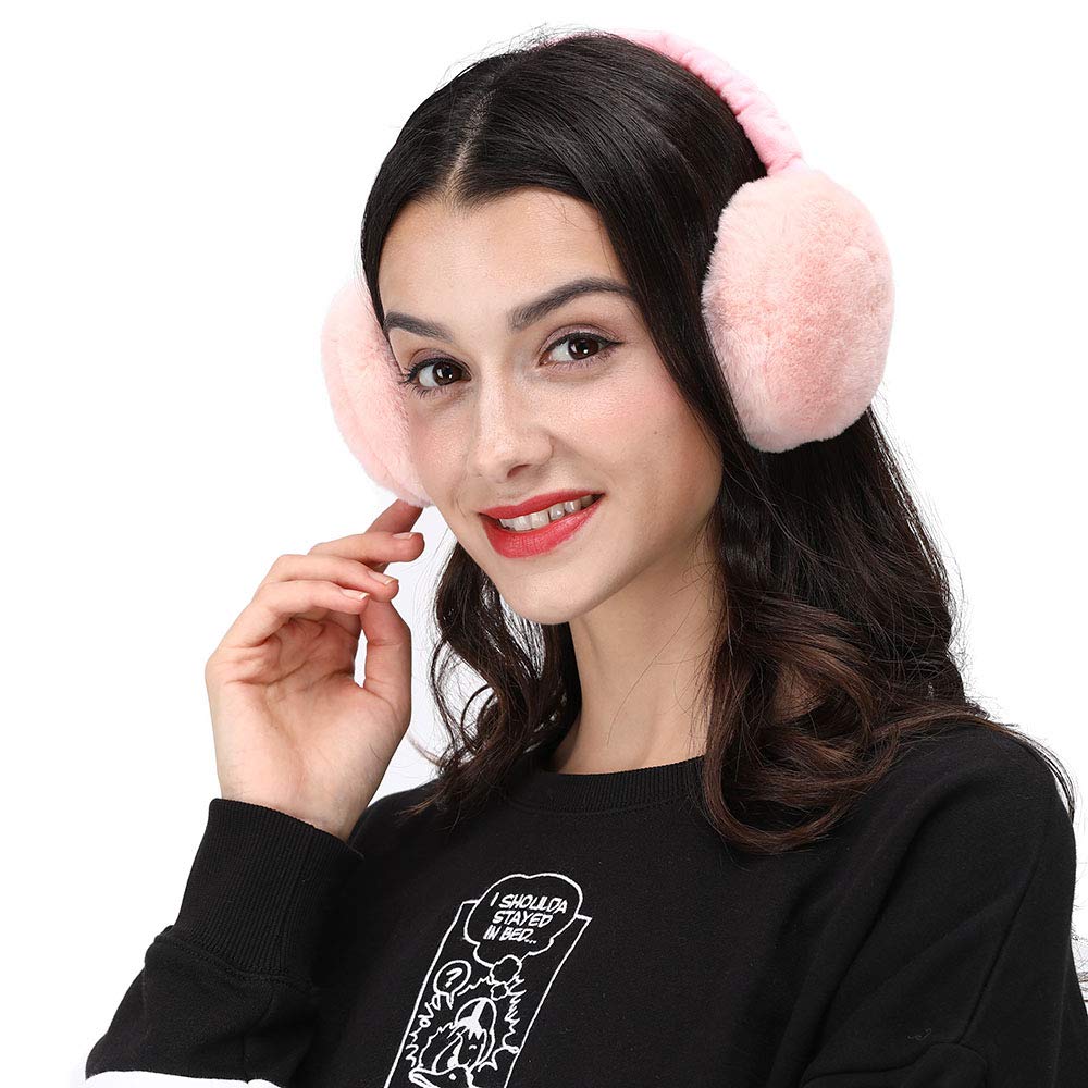 LETHMIK Faux Fur Ear Warmers,Outdoor Foldable Winter Earmuffs Womens&Mens Earlap Warm Ear Protection Pink