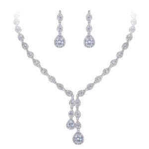 elequeen women's cubic zirconia marquise-shape teardrop wedding bridal necklace earrings jewerly sets