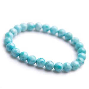 wholesale 7mm natural blue larimar gemstone crystal round bead stretch bracelet aaaaa