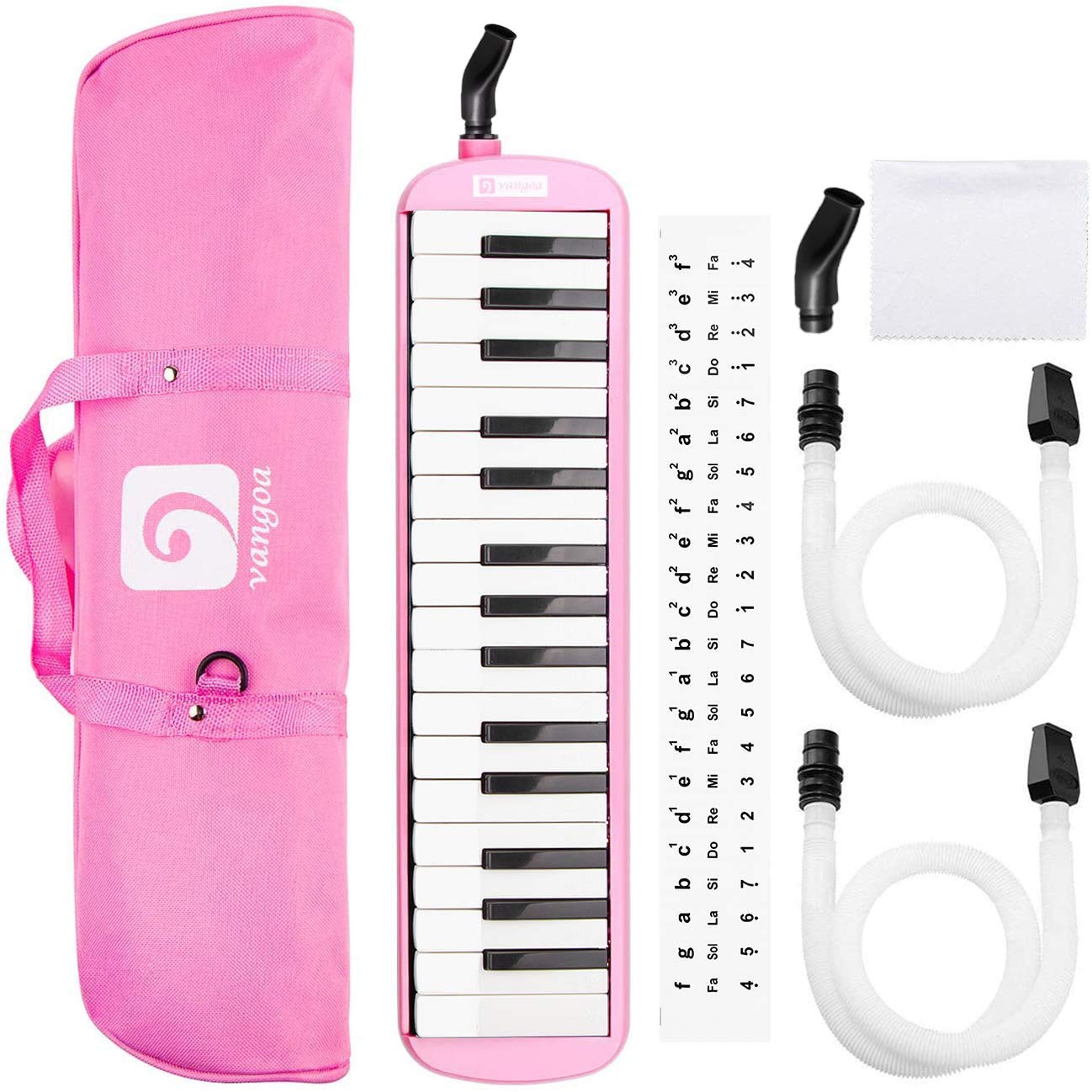 Vangoa 32 Key Melodica, Musical Instrument Air Piano Keyboard, Melodicas with Carrying Bag, Double Mouthpieces, Wipe Cloth, Key Stickers, Long Tubes (Pink)