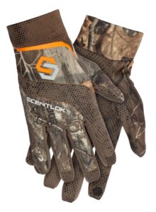 scentlok savanna lightweight camo shooter gloves for hunting and outdoor use (realtree edge, large)