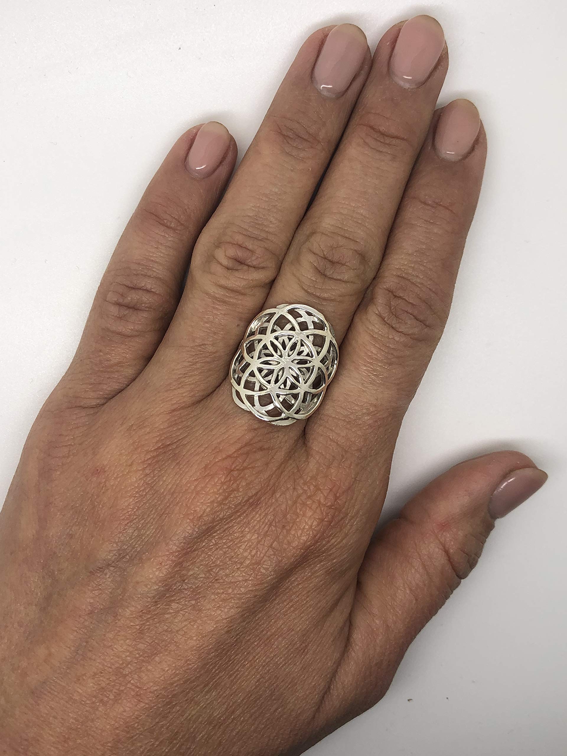 Dabble Seed of Life Ring Sterling Silver 925 Sacred Geometry Flower of Life Yoga Jewelry (6)