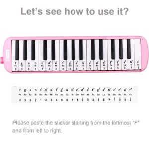 Vangoa 32 Key Melodica, Musical Instrument Air Piano Keyboard, Melodicas with Carrying Bag, Double Mouthpieces, Wipe Cloth, Key Stickers, Long Tubes (Pink)