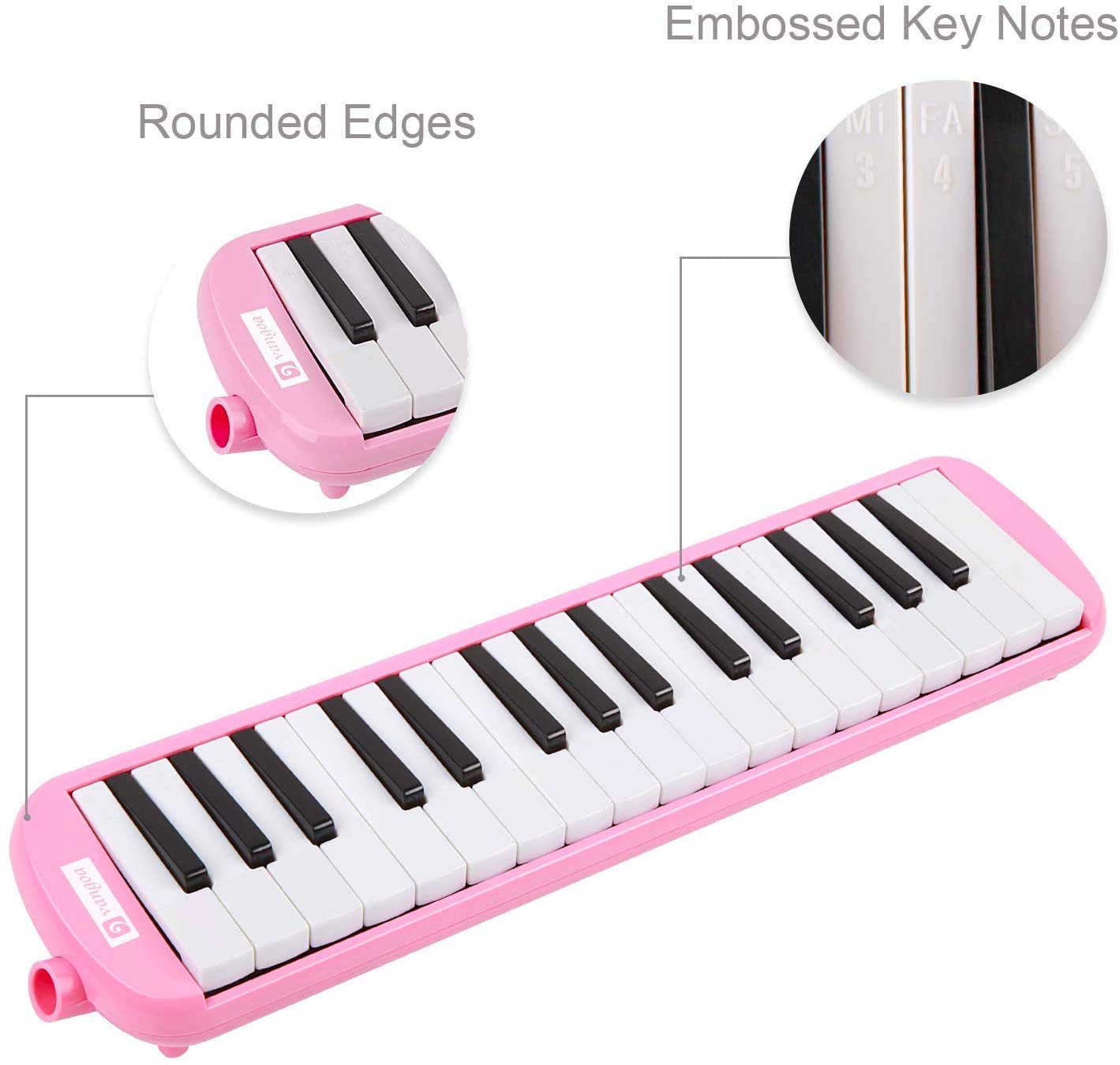 Vangoa 32 Key Melodica, Musical Instrument Air Piano Keyboard, Melodicas with Carrying Bag, Double Mouthpieces, Wipe Cloth, Key Stickers, Long Tubes (Pink)