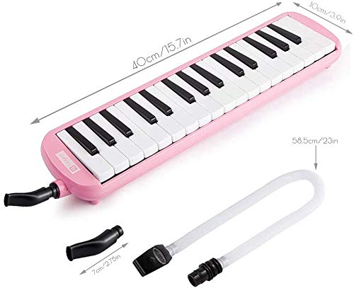 Vangoa 32 Key Melodica, Musical Instrument Air Piano Keyboard, Melodicas with Carrying Bag, Double Mouthpieces, Wipe Cloth, Key Stickers, Long Tubes (Pink)