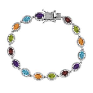 shop lc 925 sterling silver gemstone link tennis bracelet for women platinum plated peridot amethyst topaz citrine garnet 7.25" ct 6.8 birthday gifts for women