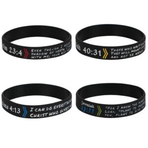 kilofly 4pcs christian religious scripture bible verse rubber bracelet wristband