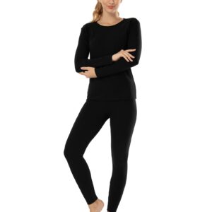 MANCYFIT Thermal Underwear for Women Long Johns Set Fleece Lined Ultra Soft (Black, Medium (US 8-10))