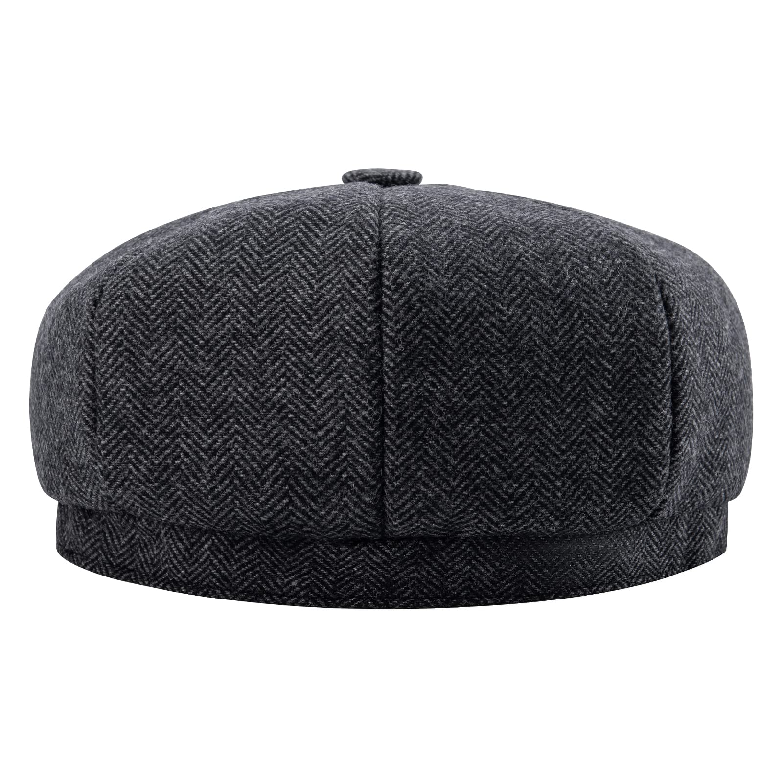 BOTVELA Men's 8 Panel Wool Blend Newsboy Flat Cap Herringbone Tweed Hat (Black, 7 3/8)