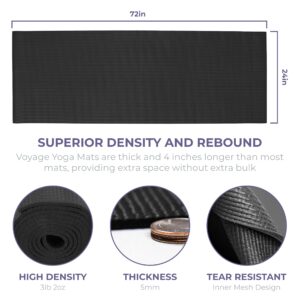 Sunshine Yoga Voyage Yoga Mat, 10 Pack, 72" x 24" Extra Long Exercise Mat, 5mm Thick Bulk Yoga Mats for Schools, Anti-Tear, Non Slip Fitness Mat for Gym or Studio, Black