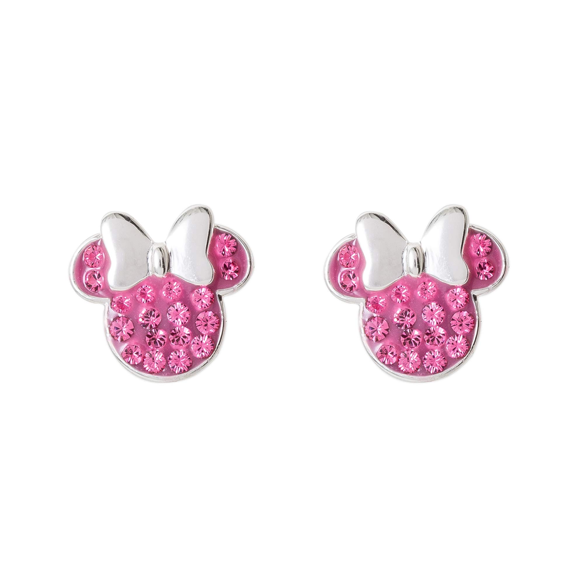 Disney Minnie Mouse Birthstone Jewelry for Women, Sterling Silver Pave Crystal Stud Earrings, October