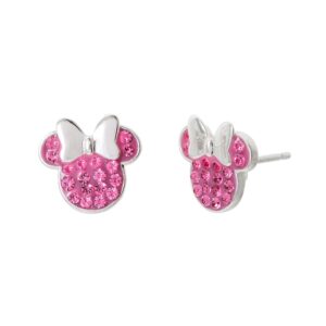 Disney Minnie Mouse Birthstone Jewelry for Women, Sterling Silver Pave Crystal Stud Earrings, October