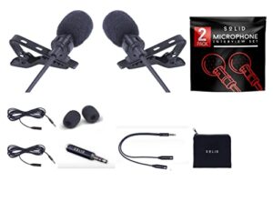 solid clip on lavalier lapel microphone 2 pack set for iphone and android vlogging, interview, selfie videos