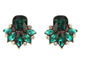 extra large art deco antique vintage retro style green emerald rhinestone bridal bridesmaid wedding prom cluster earrings