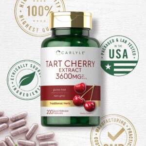 Carlyle Tart Cherry Extract Capsules | 200 Count | Non-GMO and Gluten Free Formula | Traditional Herb Supplement