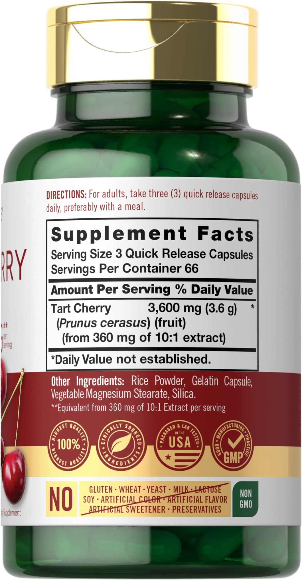 Carlyle Tart Cherry Extract Capsules | 200 Count | Non-GMO and Gluten Free Formula | Traditional Herb Supplement