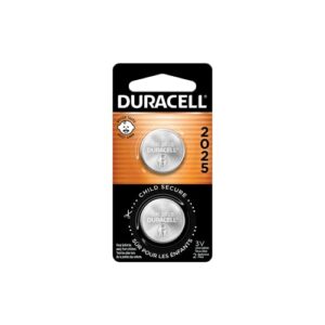 duracell cr2025 3v lithium battery, child safety features, 2 count pack, lithium coin battery for key fob, car remote, glucose monitor, cr lithium 3 volt cell