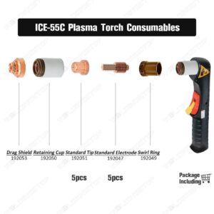 192047 Electrode 192051 Tip for Miller Spectrum 2050/2255 Plasma Cutter ICE-55C/CM Torch PKG-10