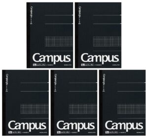 kokuyo campus pre-dotted notebook, semi a5, 5mm grid ruled - 40 sheets - 80 pages, black (5 pack)