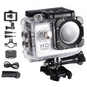 FOSA 1080P Action Camera Ultra HD Underwater Camera, 30 Meters Waterproof 90 Degree Wide Angle Outdoor Sports Cam Kit with Waterproof Housing Case, Mini DV Camcorder Buildin Rechargeable Battery