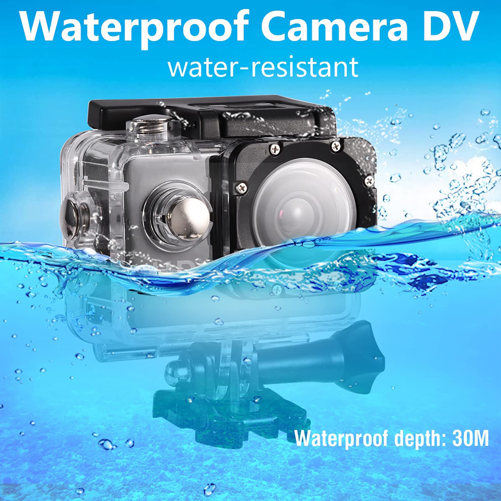 FOSA 1080P Action Camera Ultra HD Underwater Camera, 30 Meters Waterproof 90 Degree Wide Angle Outdoor Sports Cam Kit with Waterproof Housing Case, Mini DV Camcorder Buildin Rechargeable Battery