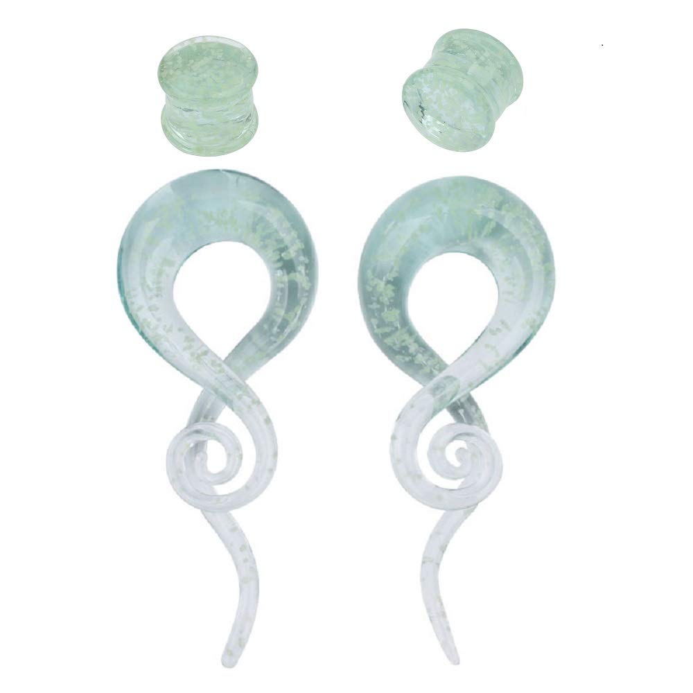 Changgaijewelry Glow in the Dark Glass Spiral Tapers Kit with Plugs 4 Pieces Plugs Set (0g(8mm))