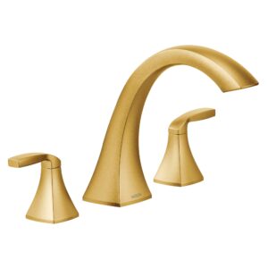 moen t693bg voss two-handle deck mount roman tub faucet trim kit, valve required, brushed gold