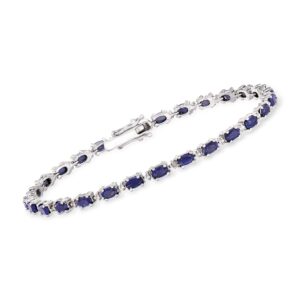 ross-simons 9.45 ct. t.w. sapphire bracelet with diamond accents in sterling silver. 8.25 inches