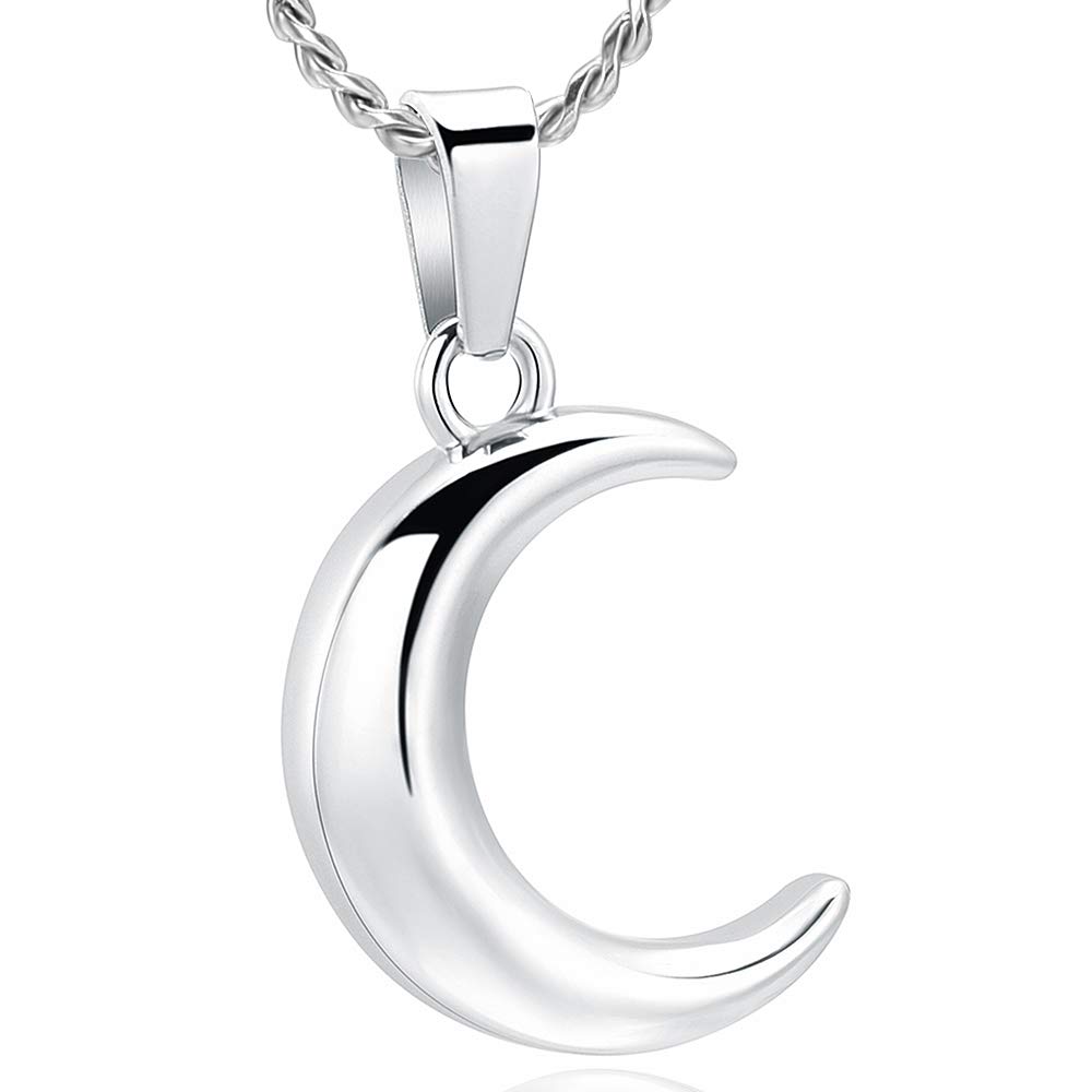 Imrsanl Cremation Jewelry for Ashes Moon Urn Necklace Stainless Steel Memorial Lockets Keepsakes Jewelry for Ashes Pendant - Fill kit (Silver)