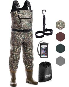 foxelli neoprene chest waders, camo hunting & fishing waders for men & women with boots, waterproof bootfoot waders