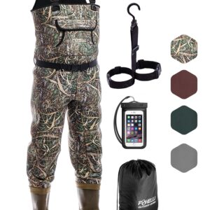 Foxelli Neoprene Chest Waders, Camo Hunting & Fishing Waders for Men & Women with Boots, Waterproof Bootfoot Waders