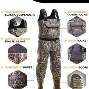 Foxelli Neoprene Chest Waders, Camo Hunting & Fishing Waders for Men & Women with Boots, Waterproof Bootfoot Waders