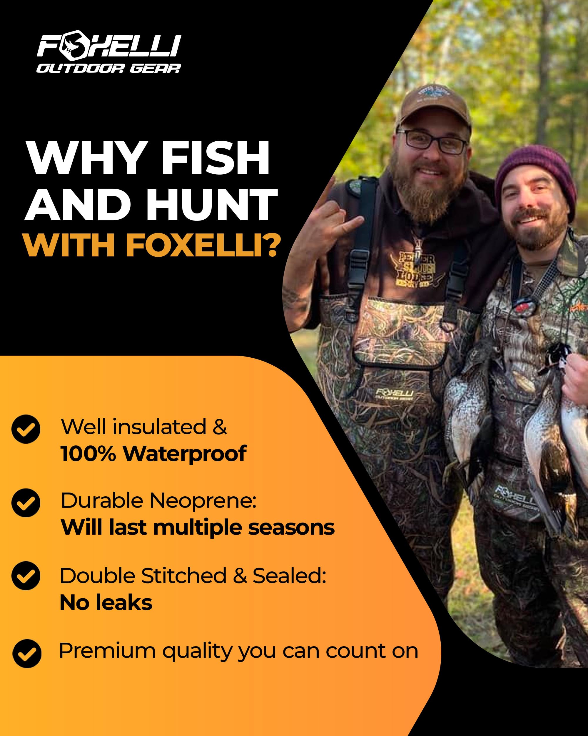 Foxelli Neoprene Chest Waders, Camo Hunting & Fishing Waders for Men & Women with Boots, Waterproof Bootfoot Waders